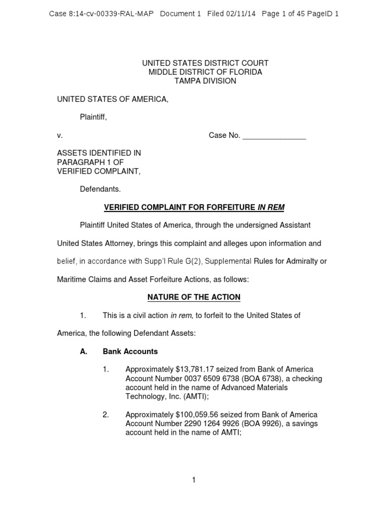 Fard Federal Complaint | PDF | Asset Forfeiture | Complaint
