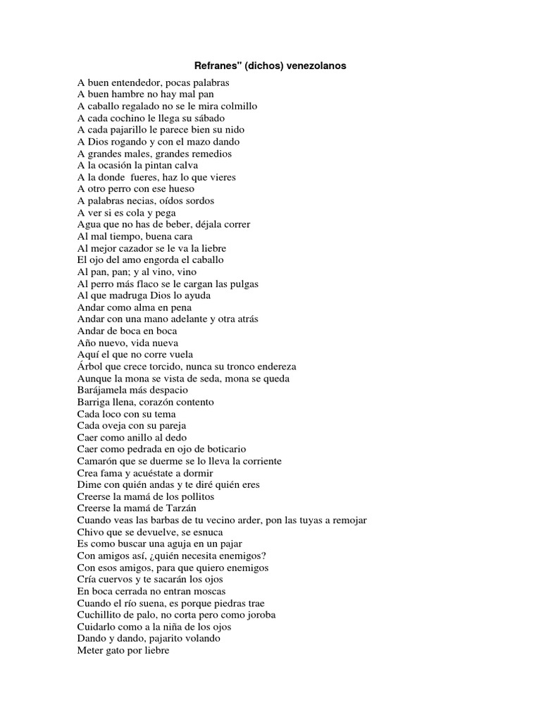 Refranes populares venezolanos y sus significados | PDF | Ocio | Naturaleza