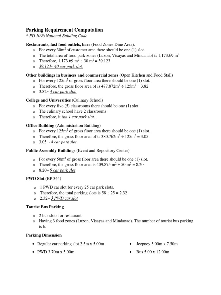 Parking Requirement Computation | PDF | Hospitality Industry | Cooking