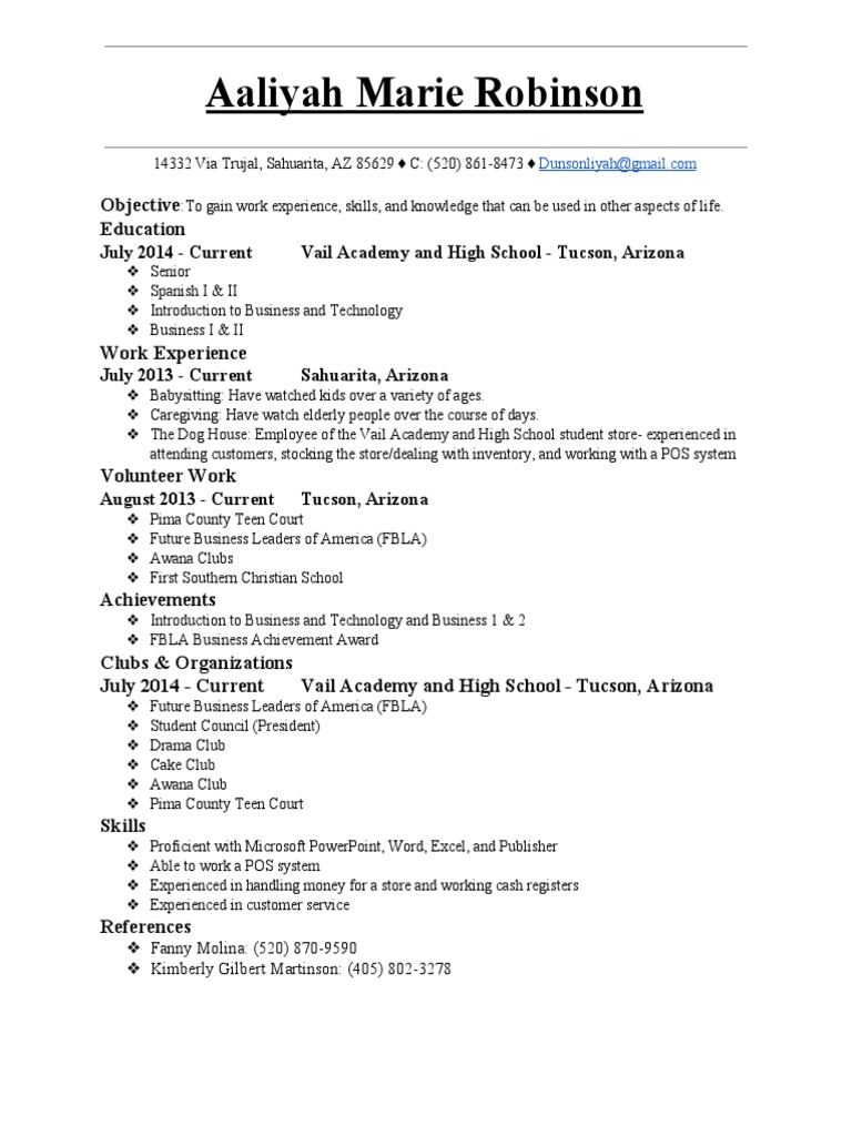Aaliyah Robinson Resume Updated | PDF