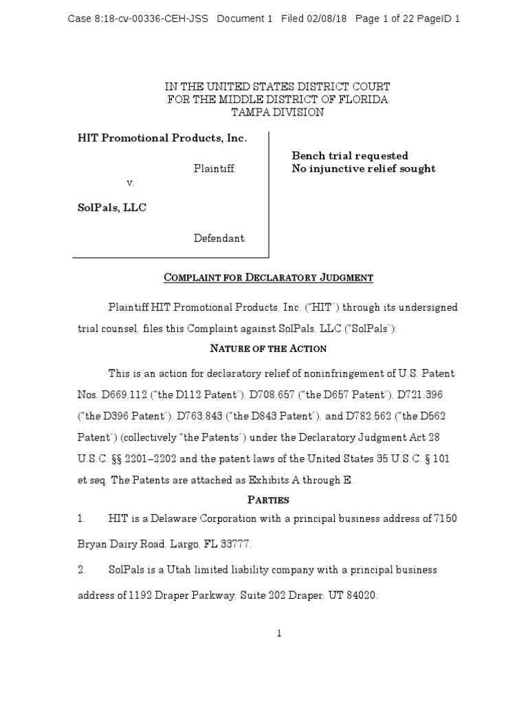 HIT Promotional Prods. V SolPals - Complaint | PDF | Declaratory ...