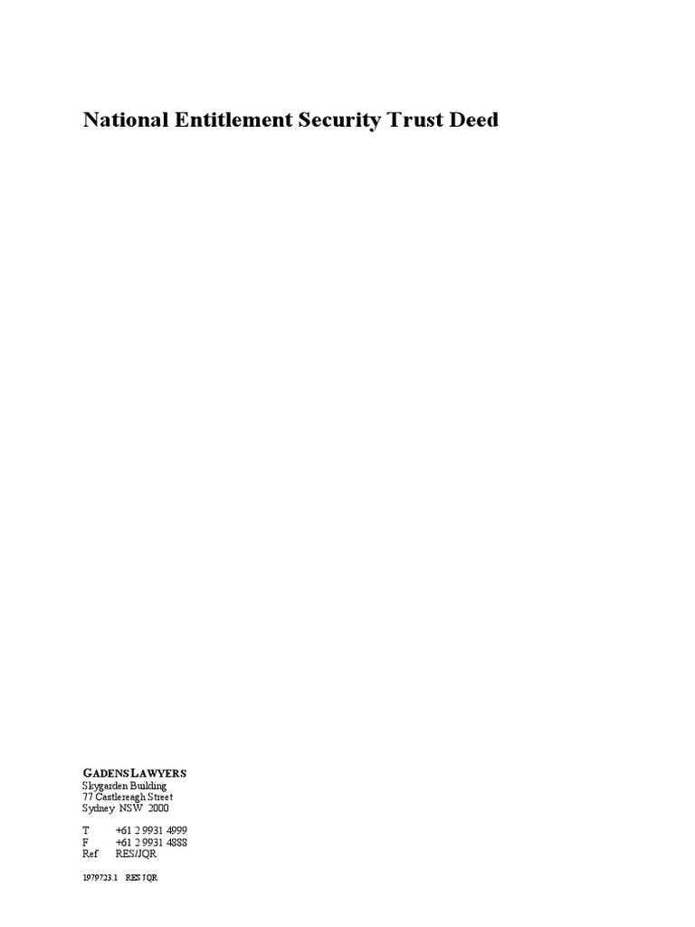 National Entitlement Security Trust Deed | PDF | Trust Law | Board Of Directors