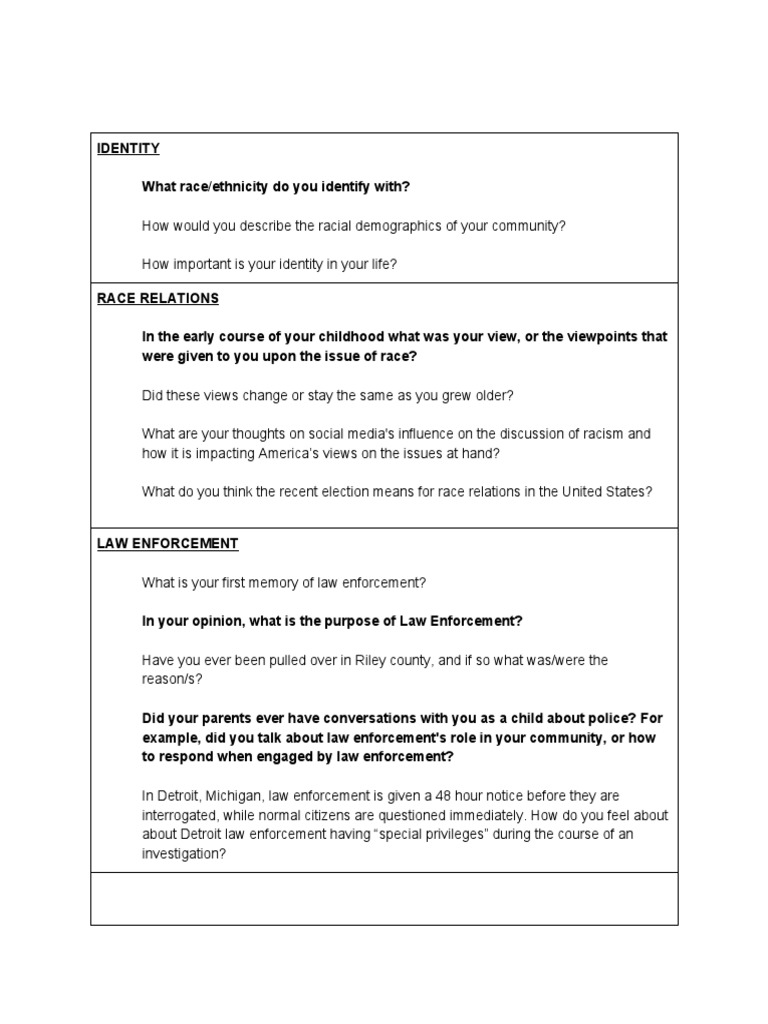 Interview Questions | Police Brutality | Police