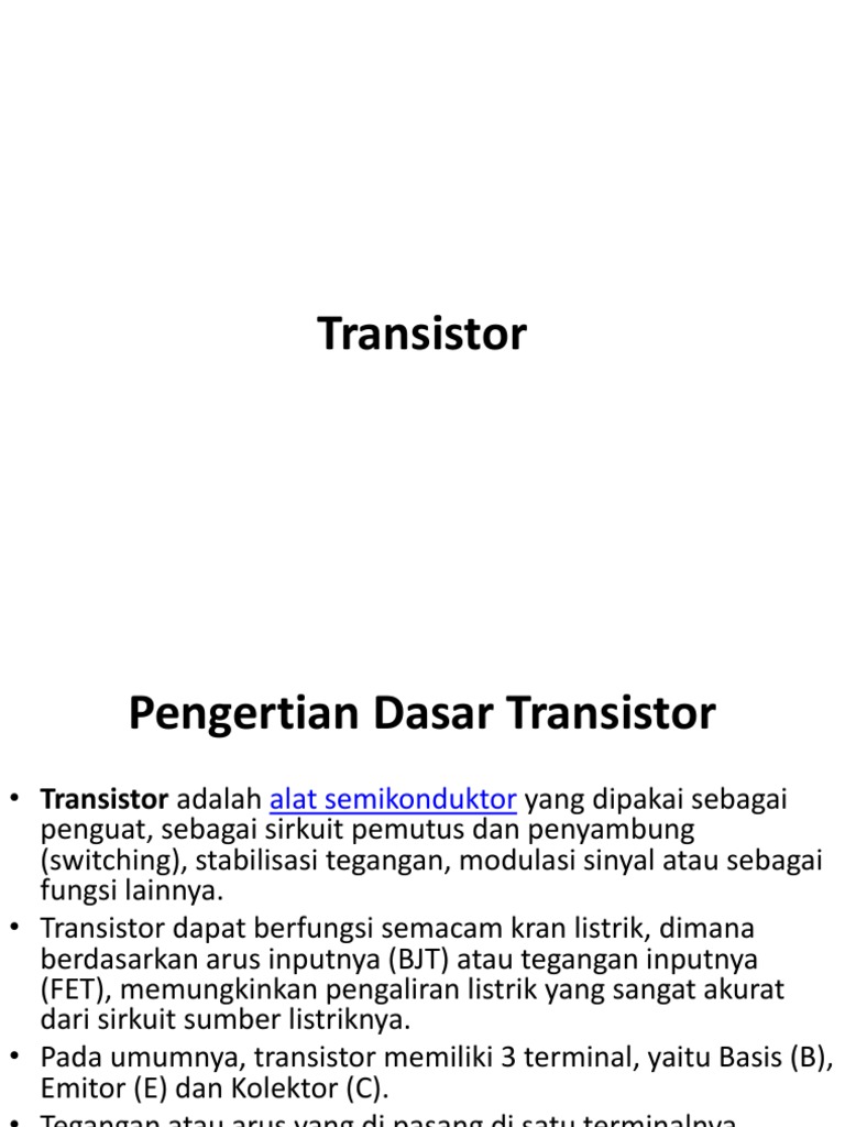 Dasar Transistor: Jenis dan Fungsi | PDF