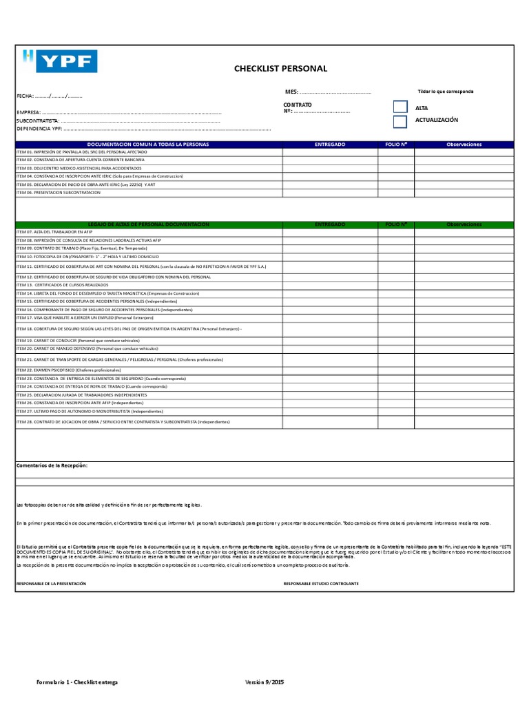Formulario 1 Checklist Entrega | Seguro | Business