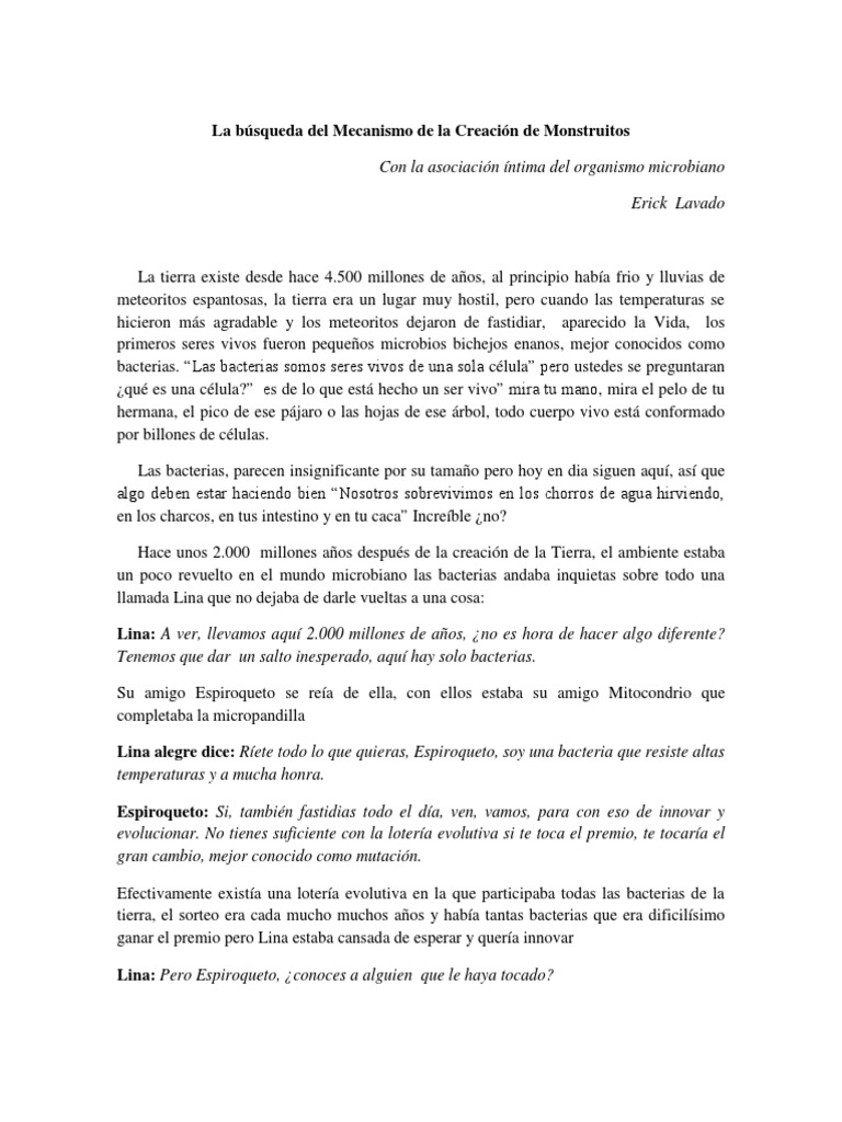 Cuento de Teoria Endosimbiotica by Erick Lavado | PDF | Evolución | Las bacterias