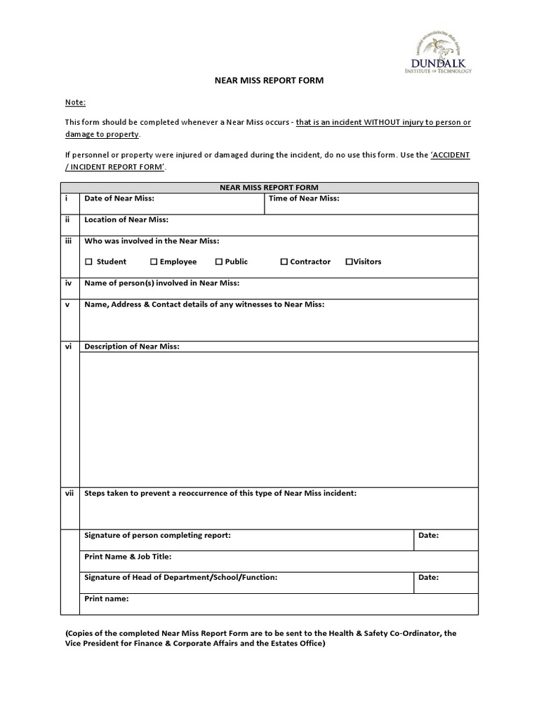 Near Miss Reporting Form Template | PDF