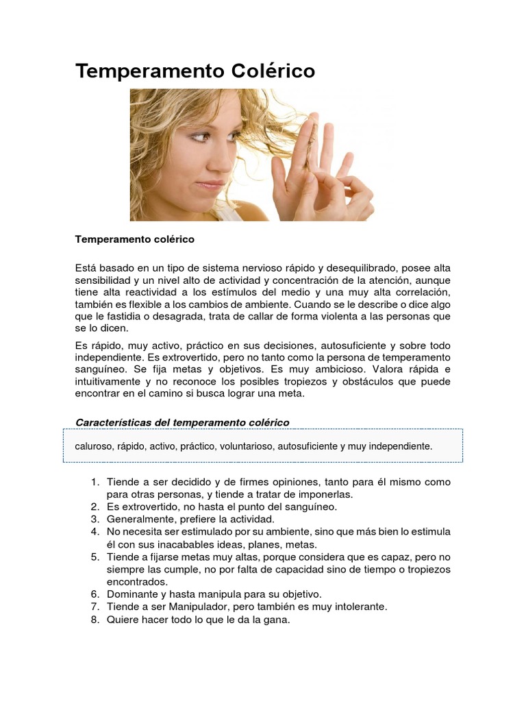 Características del Temperamento Colérico | PDF | Temperamento | Sicología