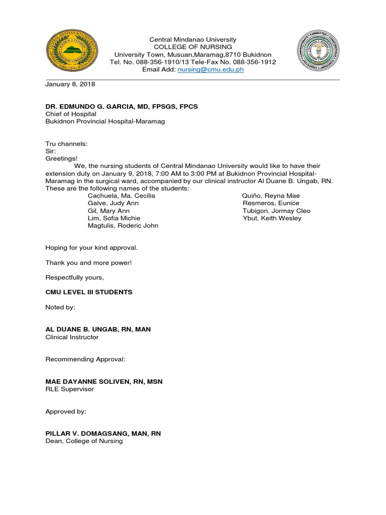 Extension Letter - Central Mindanao University | PDF | Rehabilitation ...