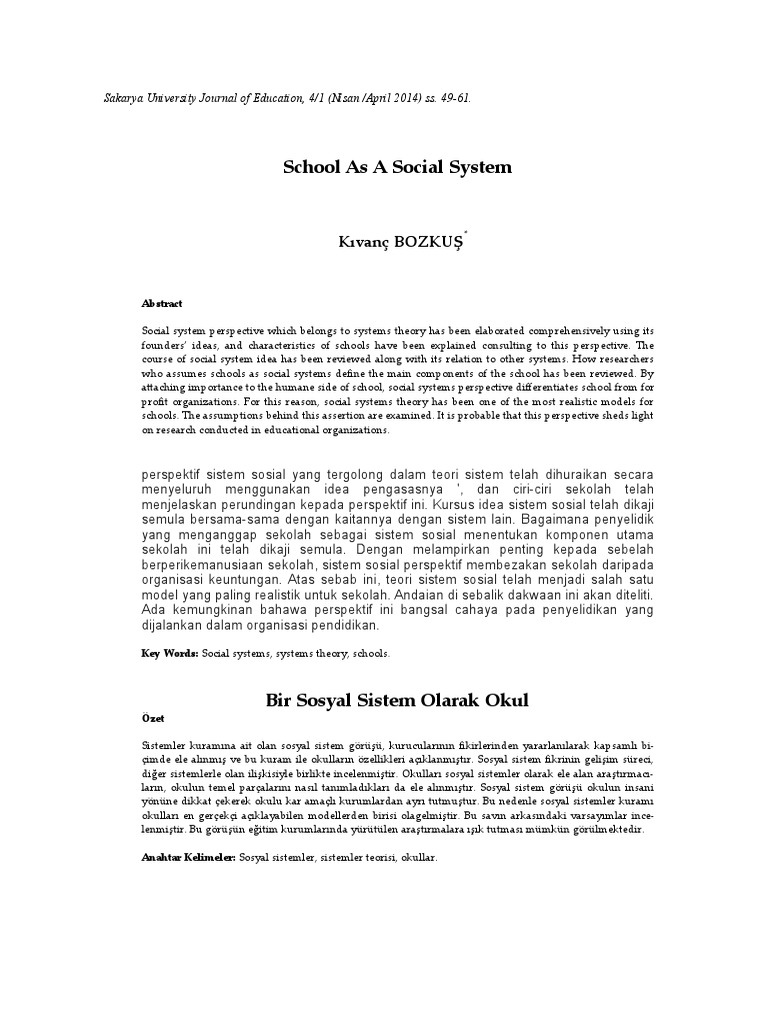 Exploring Schools as Social Systems: An Analysis of the Characteristics ...