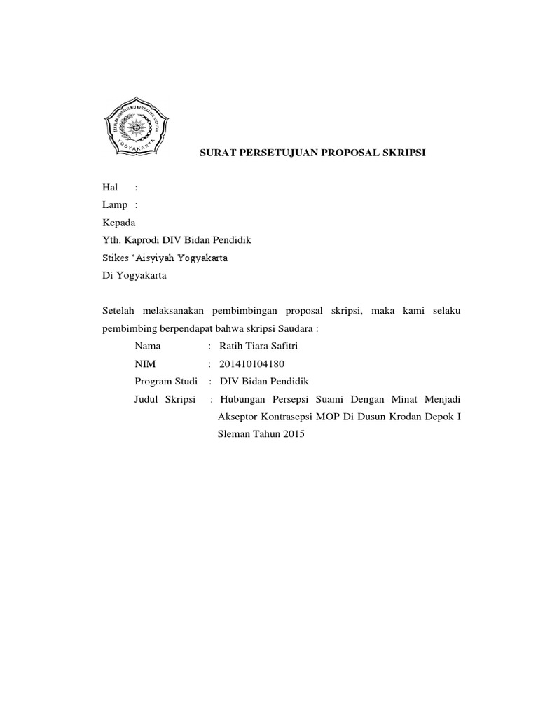 Surat Persetujuan Proposal Skripsi | PDF