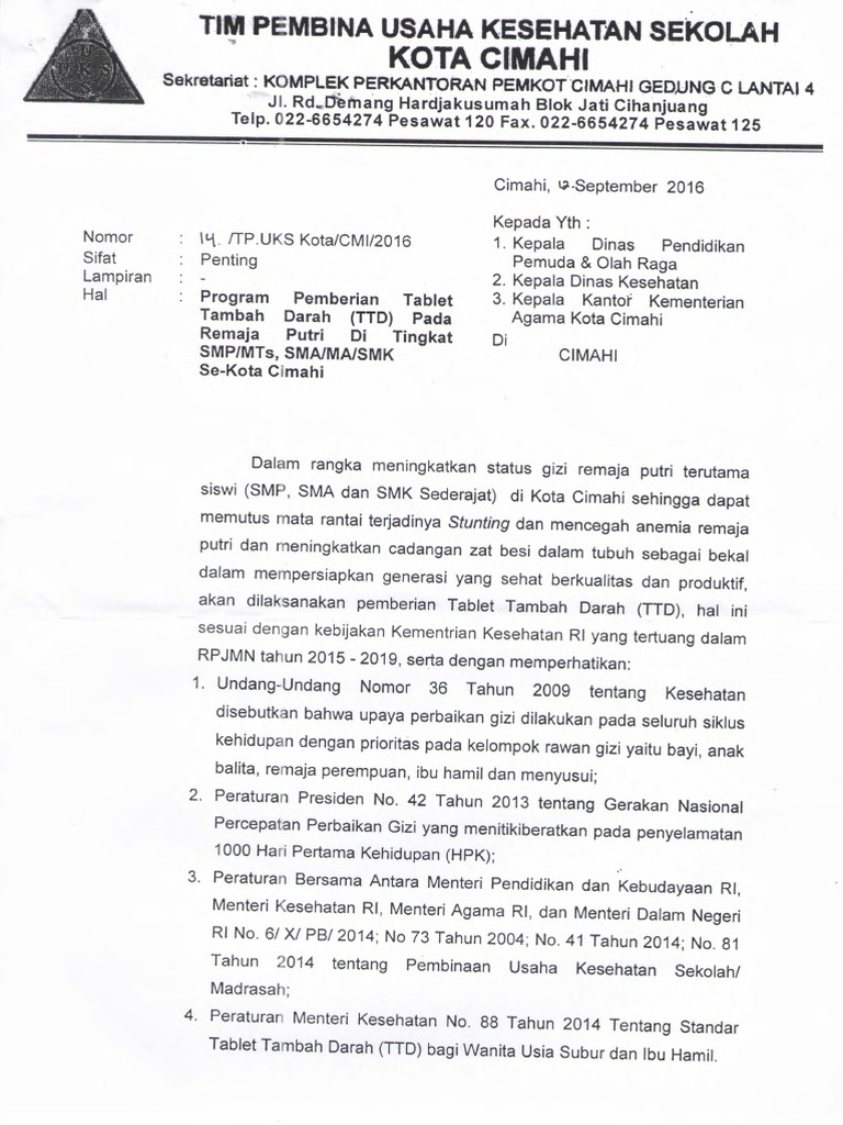 Surat Edaran TTD Rematri TP UKS Cimahi PDF | PDF