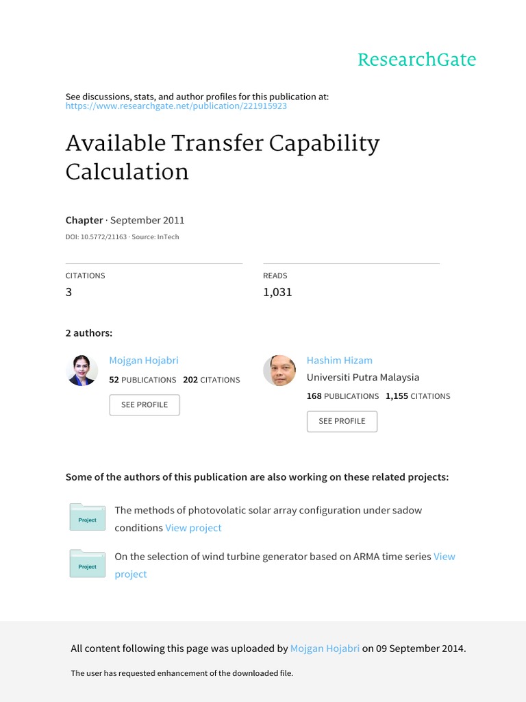 Available Transfer Capability Calculation: September 2011 | PDF | Linear Programming ...