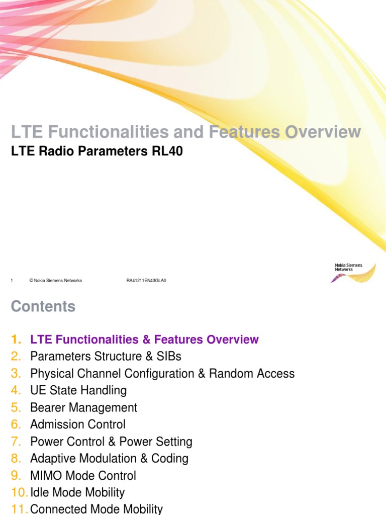 NSN-LTE Functionalities and Features Overview-LTE Radio Parameters RL40 PDF | PDF | Bit Rate ...