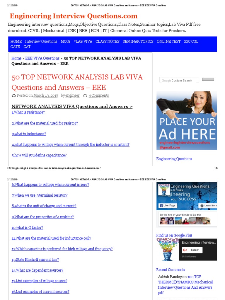 50 Top Network Analysis Lab Viva Questions and Answers - Eee Eee Viva ...