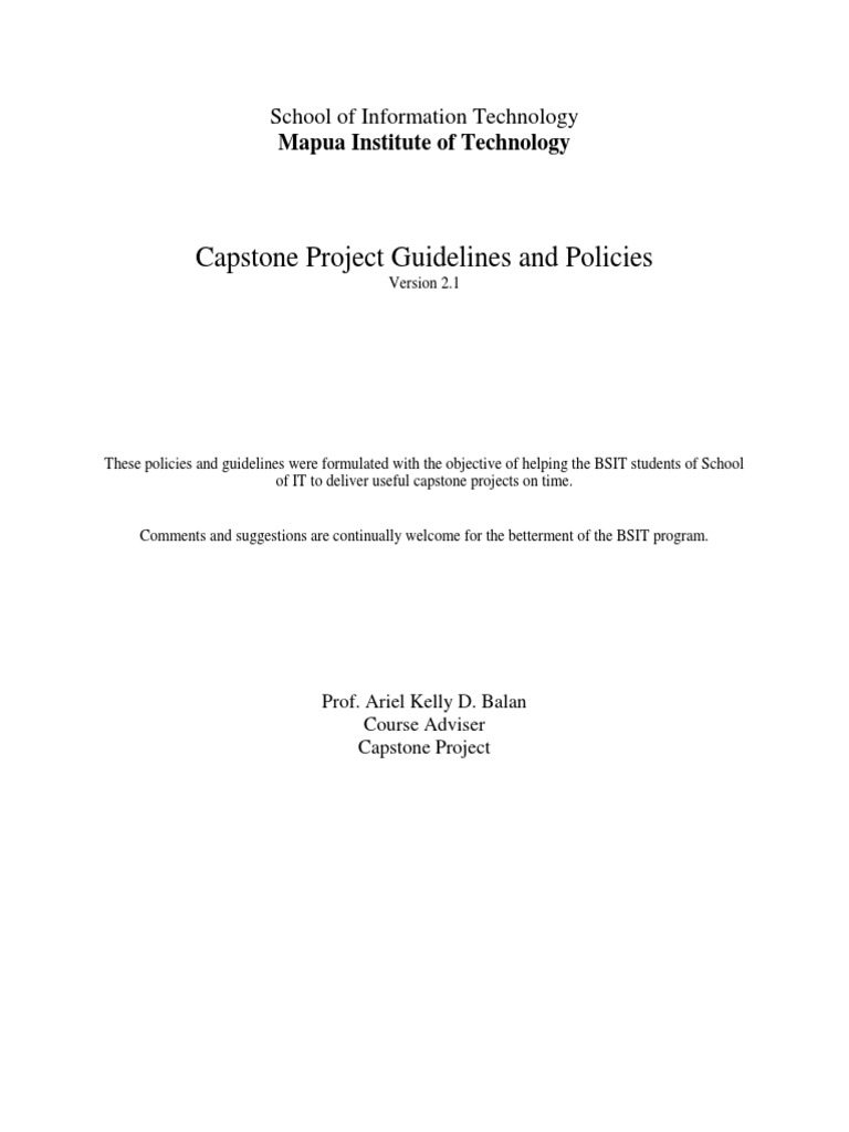 Capstone Project Policies and Guidelines PDF | PDF | Feasibility Study ...