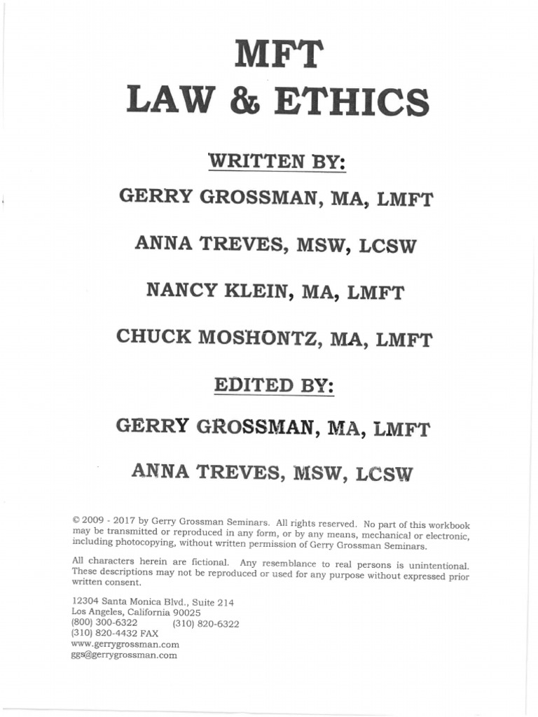 Gerry Grossman 2017 CA MFT Law & Ethics | PDF