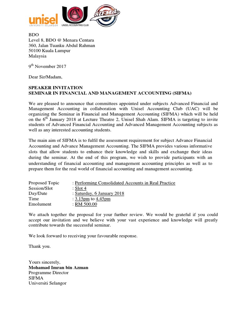 BDO Letter of Invitation | PDF