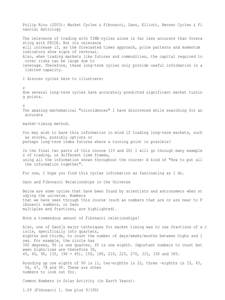 Trading Doc Market Cycles Amp Fibonacci Gann Elliott Benner Cycles Amp ...