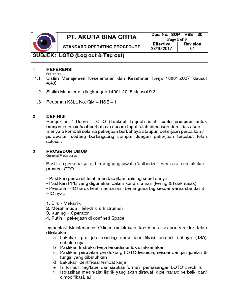 Sop Hse 30 Loto | PDF