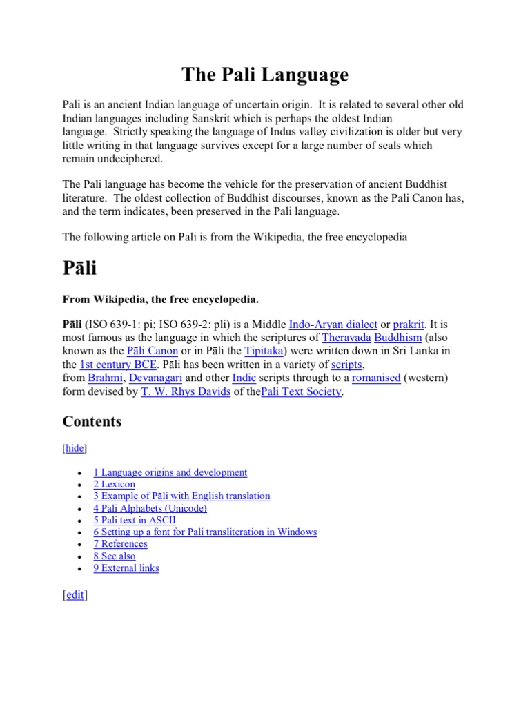 The Pali Language | PDF | Pali | Sanskrit