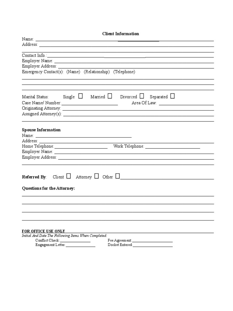 Client Information Sheet | PDF | Lawyer | Divorce