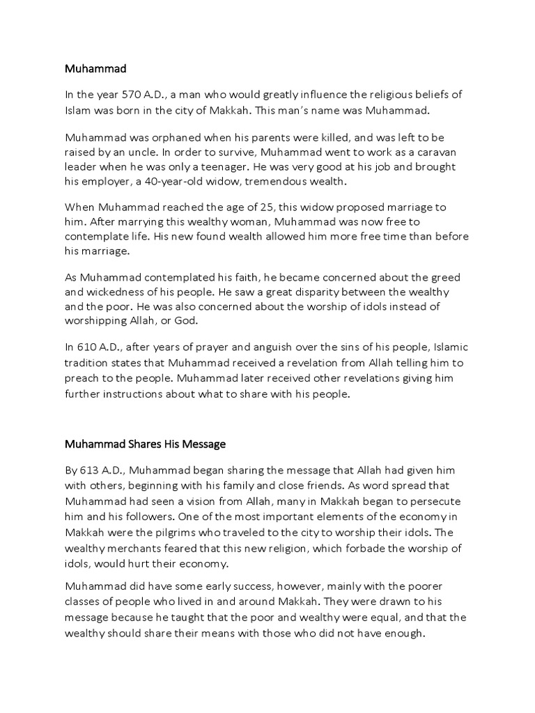 Muhammad Short Story For Kids | PDF | Muhammad | Mecca