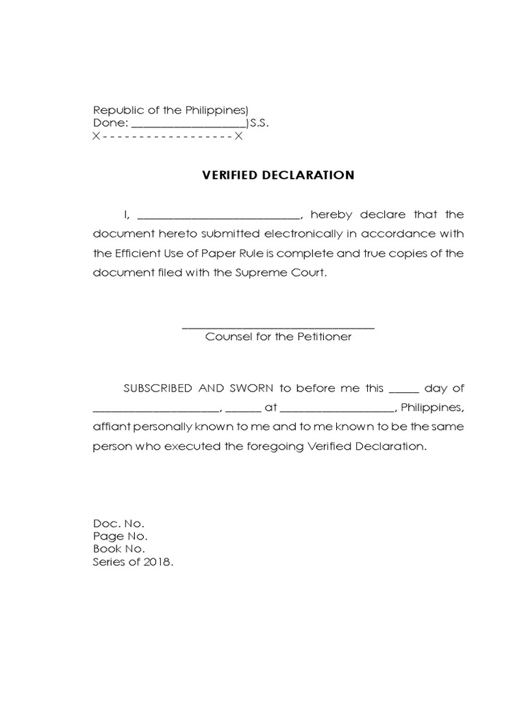 Verified Declaration Template Philippines | PDF | Law