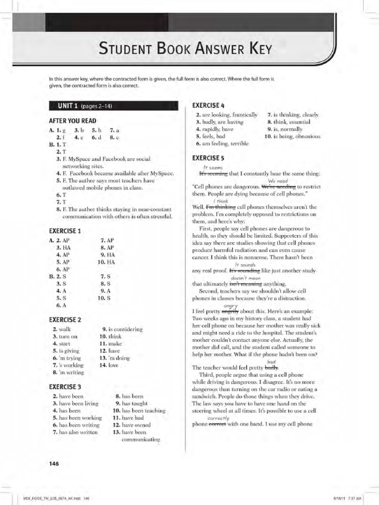 Answer Keys Grammar 5B | PDF