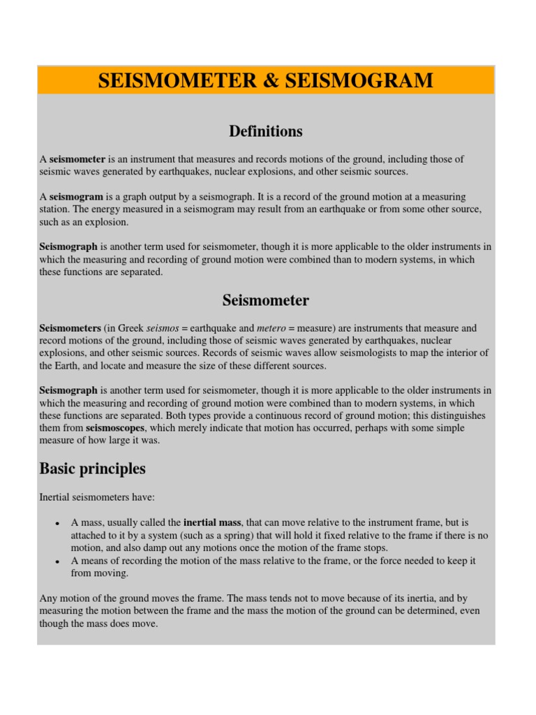 Seismometer and Seismogram | PDF | Applied And Interdisciplinary ...