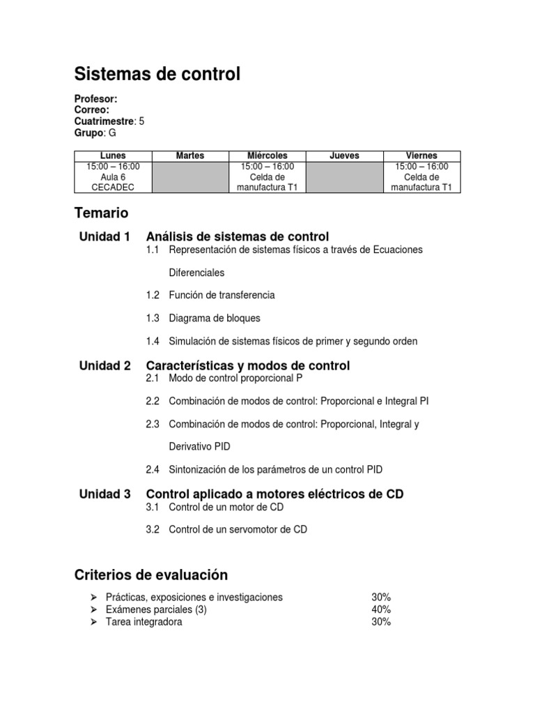 TEMARIO Sistemas de Control | PDF | Electromagnetismo | Ingeniería