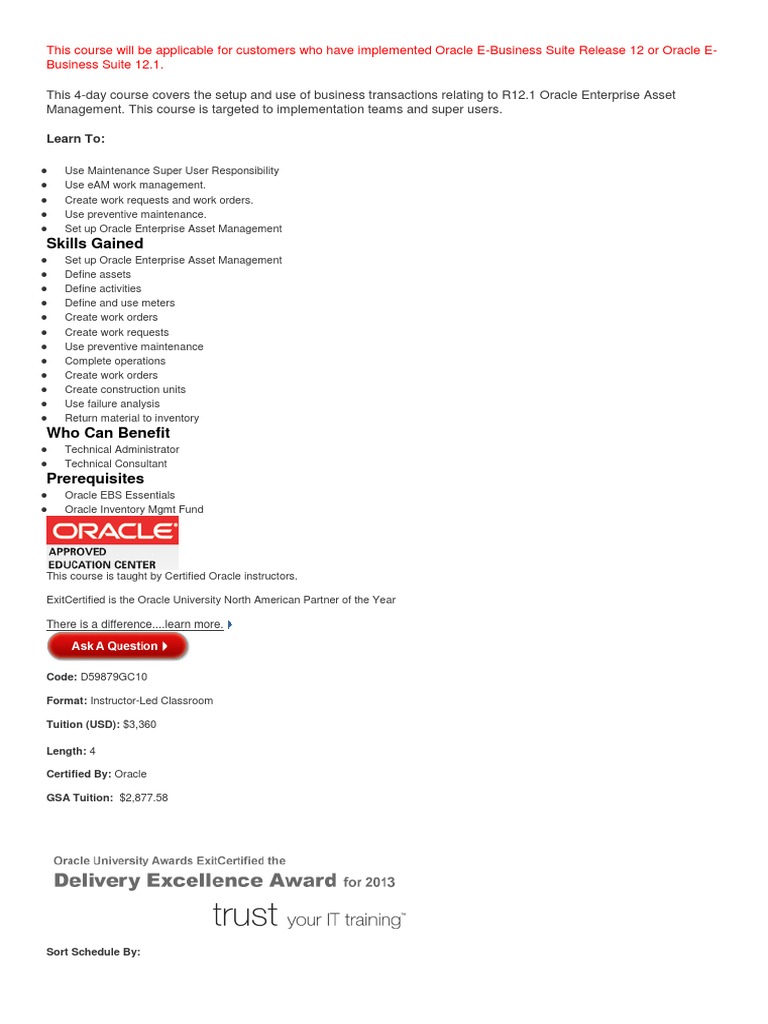 Oracle EAM Training Contents | PDF | Operations Management | Invoice