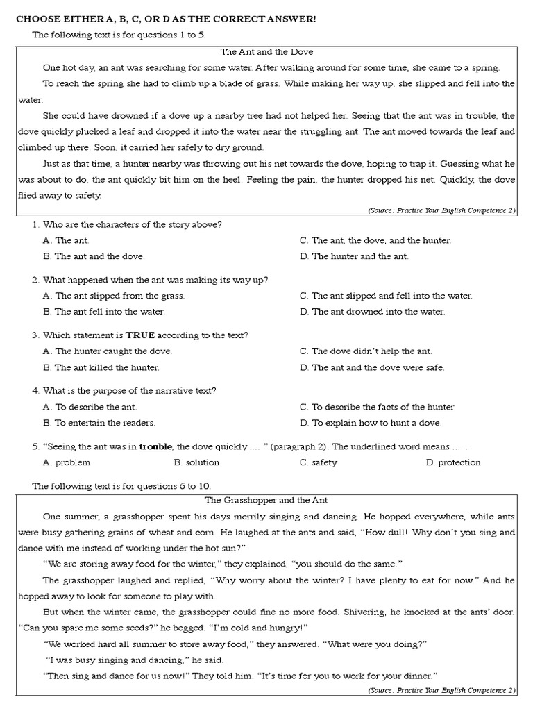 Soal-Soal Teks Narrative Bahasa Inggris SMP/MTs | PDF