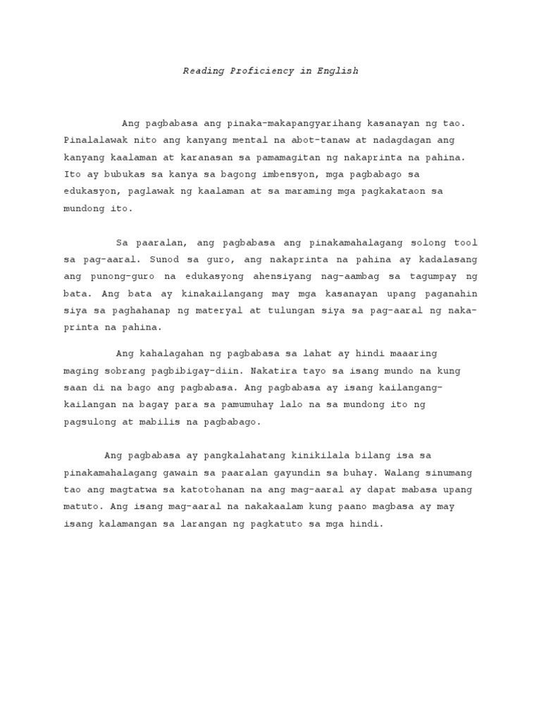 Reading Proficiency in English | PDF