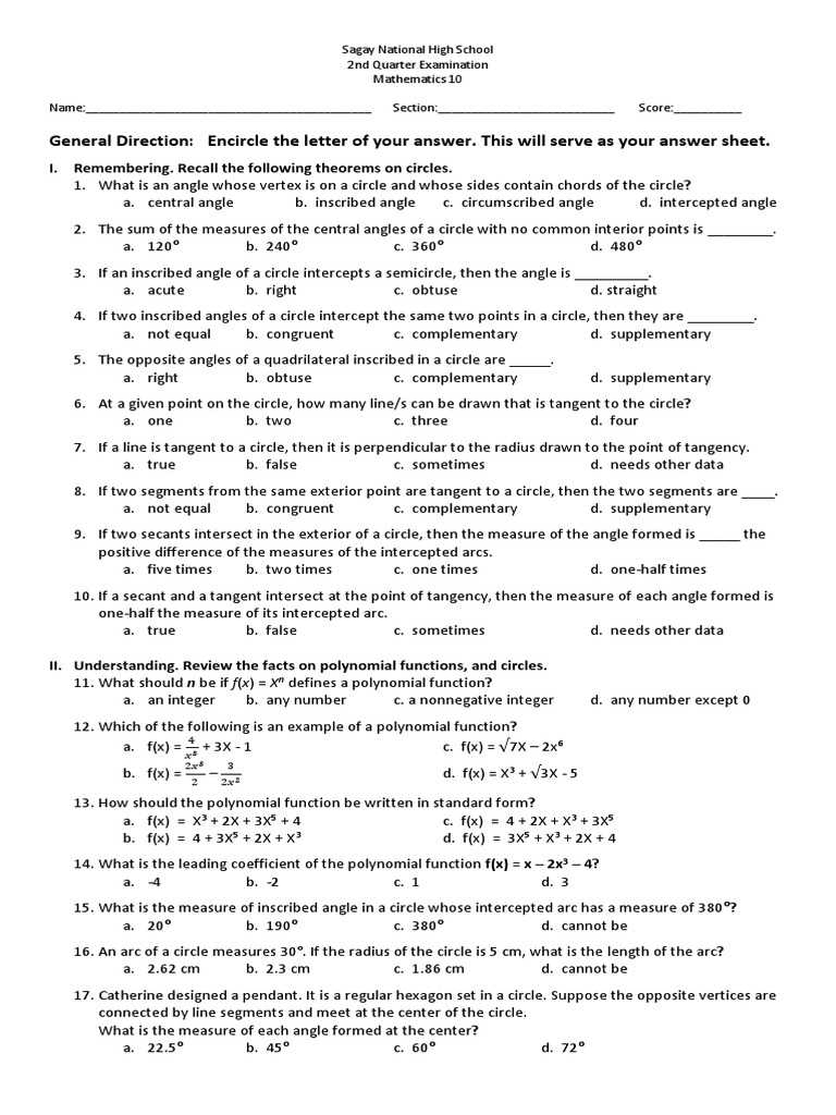 Math 10 | PDF | Circle | Angle