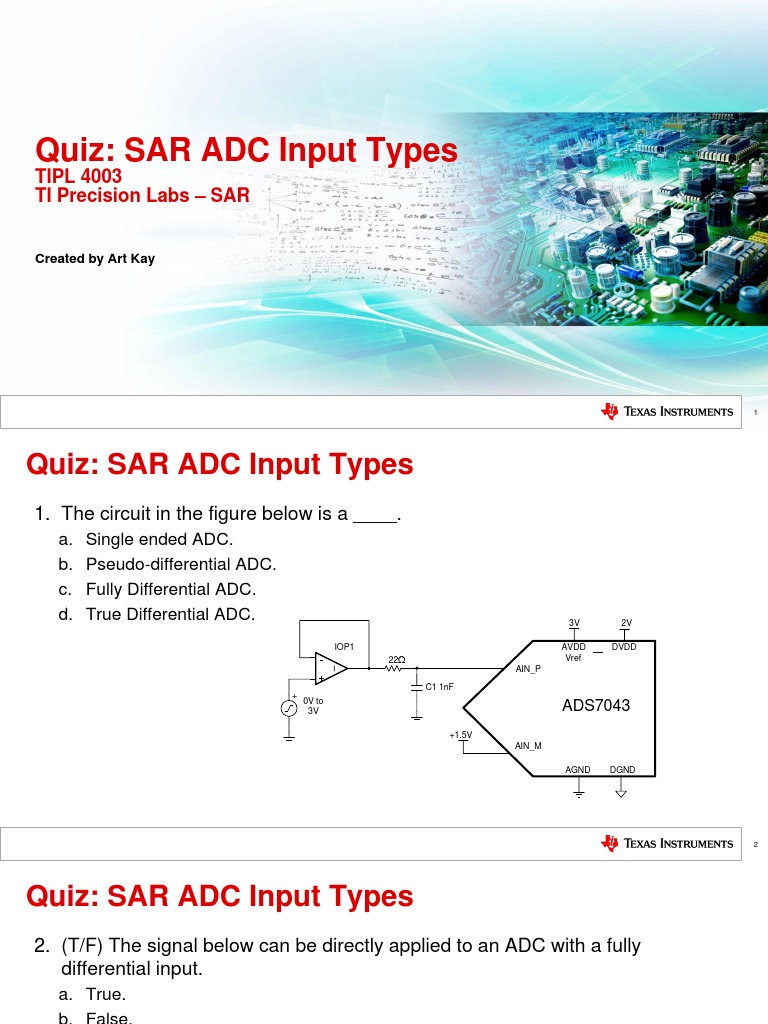 Quiz - SAR ADC Input Types | PDF | Analog To Digital Converter | Amplifier