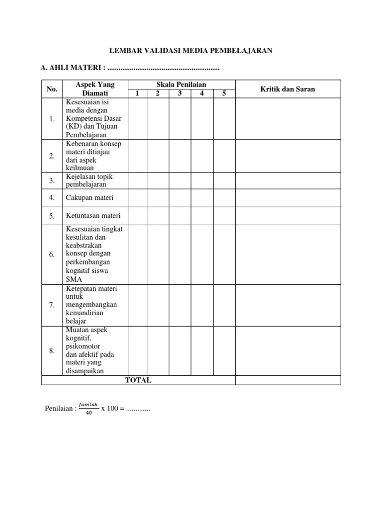 Lembar Validasi Media Pembelajaran | PDF