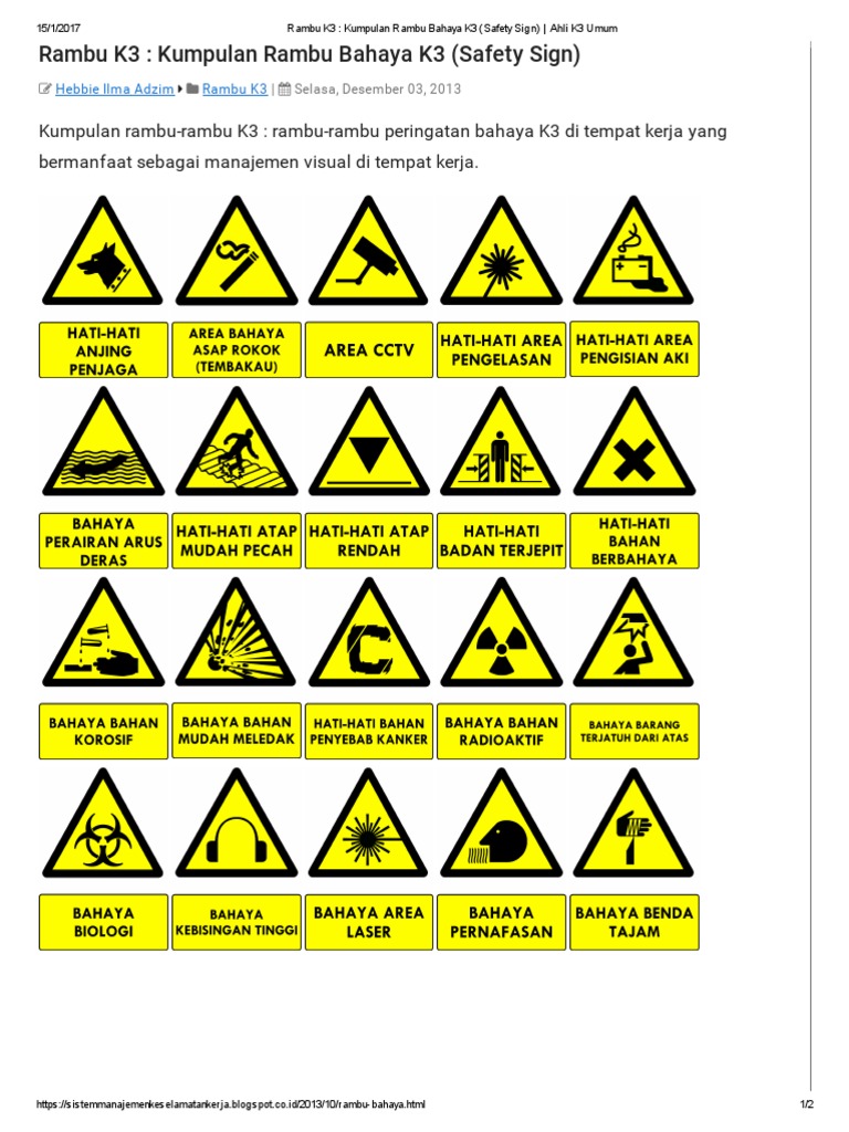 Rambu K3 - Kumpulan Rambu Bahaya K3 (Safety Sign) - Ahli K3 Umum | PDF