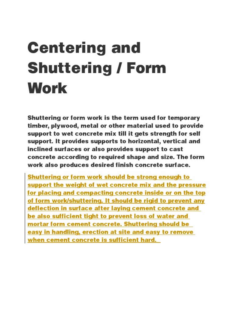 Centering and Shuttering | PDF | Masonry | Concrete