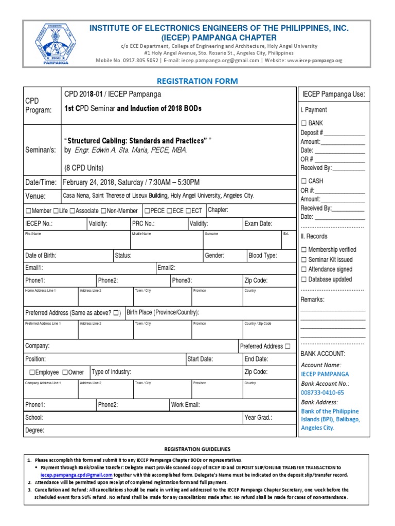Registration Form: Cpd 2018-01 / Iecep Pampanga 1St Cpd Seminar And ...