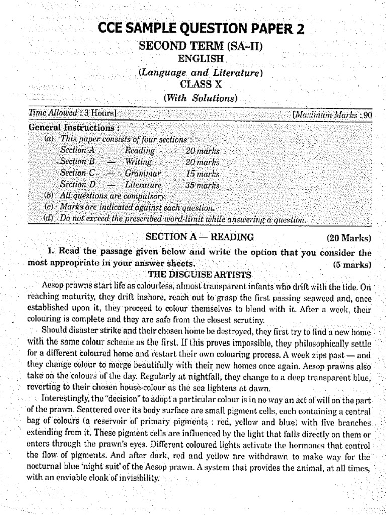 English Sa2 Solved Sample Paper2 | PDF