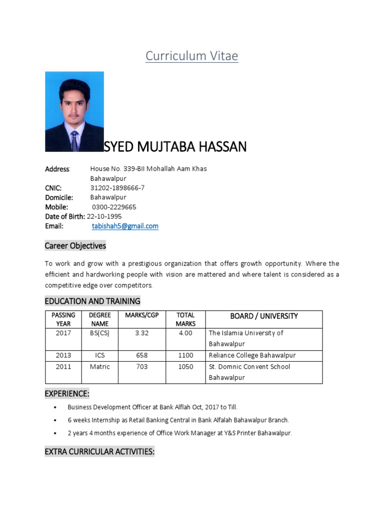 Syed Mujtaba Hassan: Curriculum Vitae | PDF