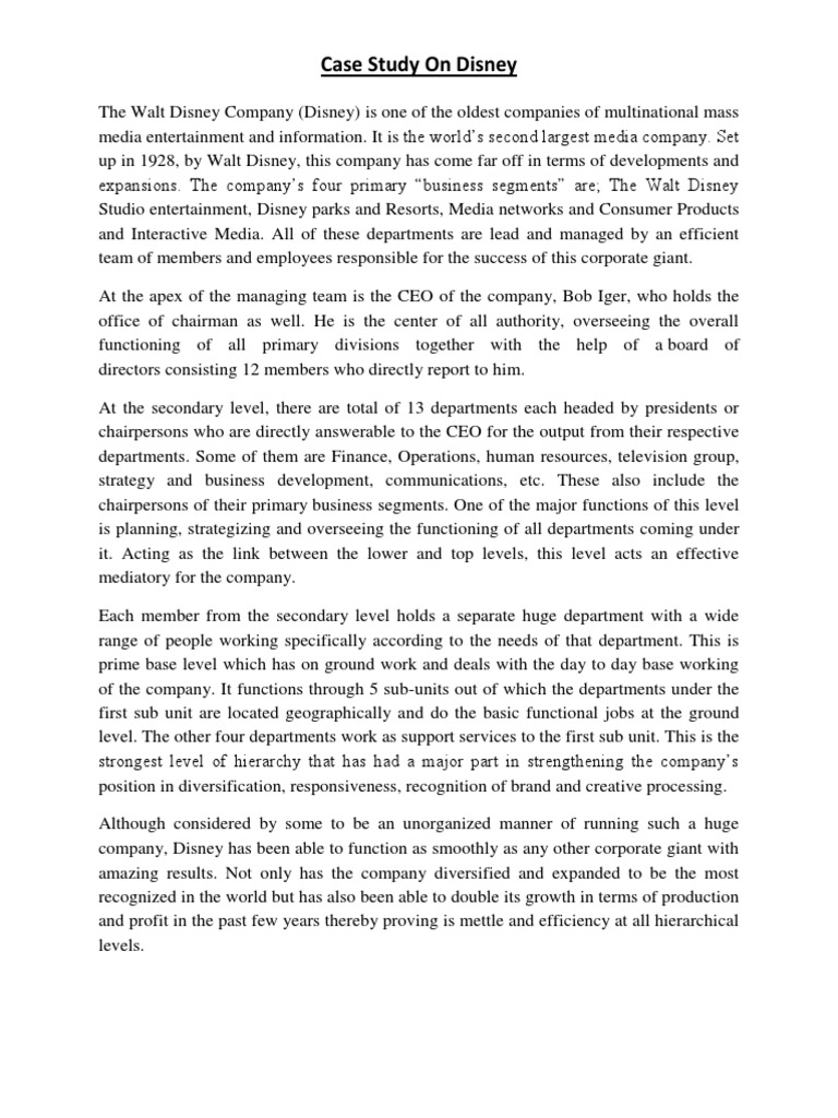 Case Study On Disney | PDF | The Walt Disney Company | Mass Media