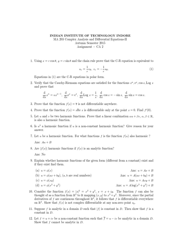 Asg 2 (2015) | PDF | Analytic Function | Complex Number