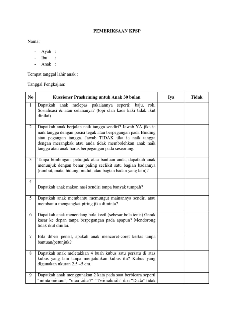 Pemeriksaan KPSP | PDF