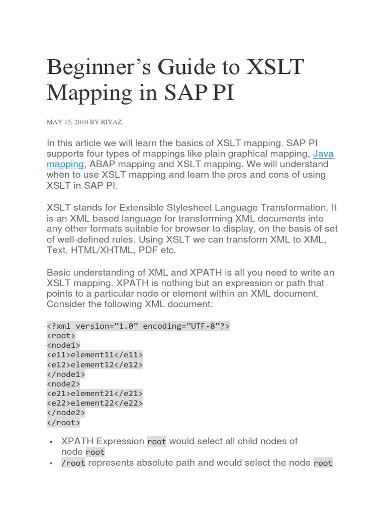 XSLT MAPPING - Riyaz | PDF | Xslt | X Path