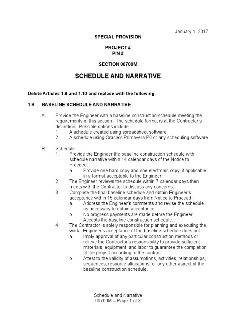 00700M-Schedule and Narrative | PDF | General Contractor | Narrative