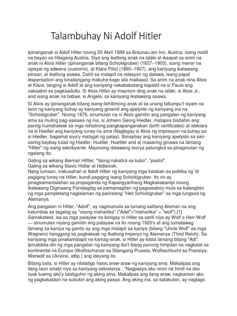 TAng Buhay Ni Adolf Hitler | PDF
