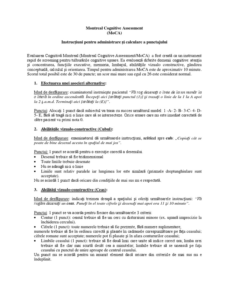 MoCA Instructions Romanian PDF | PDF