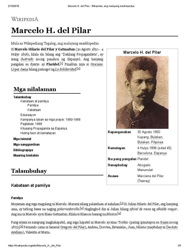 Marcelo H. Del Pilar - Wikipedia, Ang Malayang Ensiklopedya